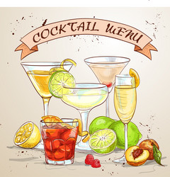 Bar menu design template for cocktail drinks Vector Image