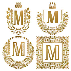 Golden letter m vintage monograms set heraldic Vector Image