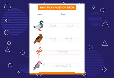 Trace the names of birds handwriting practice Vector Image