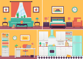 House inside with rooms interiors in flat design Vector Image