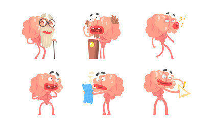 Set cartoon humanized brains with arms and legs Vector Image