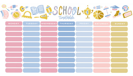 School timetable schedule template student lesson Vector Image