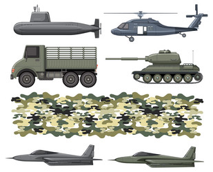 Set of soldier and military transportation Vector Image