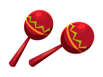 Red maracas with colorful design isolated on white