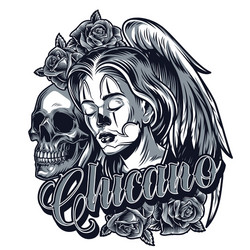 Vintage monochrome chicano tattoo template Vector Image
