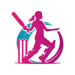 Cricket player logo women cricketer Royalty Free Vector