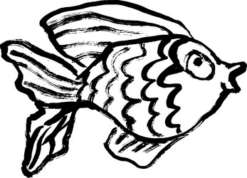 Artwork dry brush ink fish print Royalty Free Vector Image