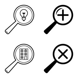 Magnifiers flat icon set isolated on white Vector Image