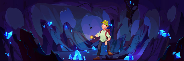 Crystal mine cave with treasure cartoon background