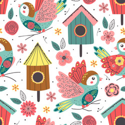 Seamless pattern with beautiful spring bird Vector Image