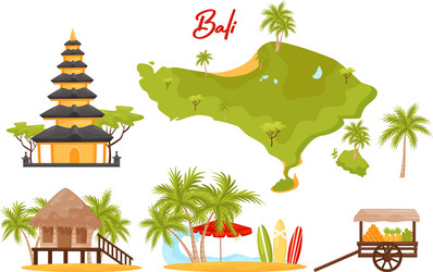 Bali symbols and famous landmarks set indonesia Vector Image
