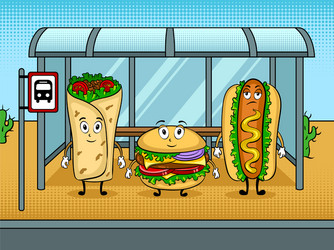 Bus stop cartoon pop art Royalty Free Vector Image
