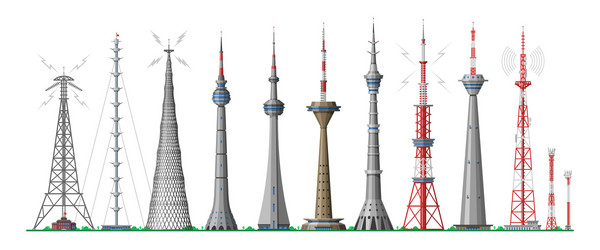 3d isometric flat set of telecom towers Royalty Free Vector