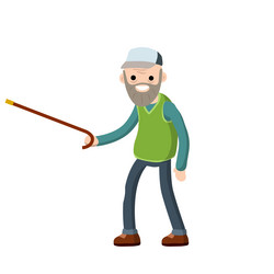 Funny old man with a cane senior point direction Vector Image