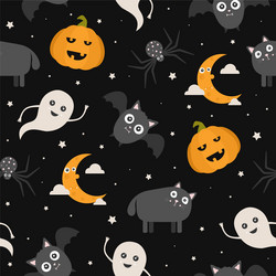 Seamless night background with ghosts and stars Vector Image