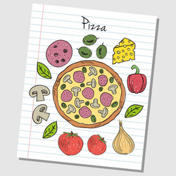 Pizza doodles squared paper Royalty Free Vector Image