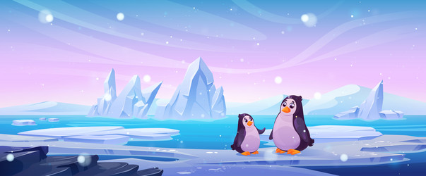 Scene with penguins in snow Royalty Free Vector Image