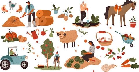 Set farm animal Royalty Free Vector Image - VectorStock