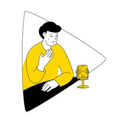 Radio host doodle drawing female podcaster Vector Image