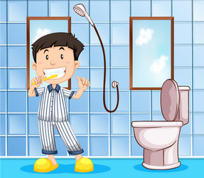 Kids brushing teeth in bathroom Royalty Free Vector Image
