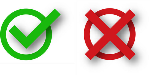 Icons check mark tick and cross cancel Royalty Free Vector