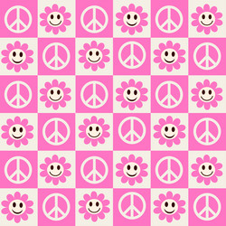 Y2k checkered pink flower seamless pattern Vector Image