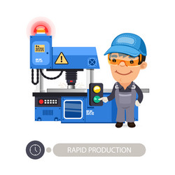Factory worker is working on lathe machine Vector Image