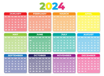 2024 sunday start landscape color calendar Vector Image