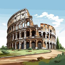 Colosseum hand-drawn comic colosseum doodle Vector Image