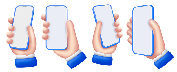 Cute 3d cartoon hand holding mobile smartphone Vector Image