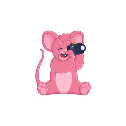 Adorable pink mouse cartoon character laughing Vector Image