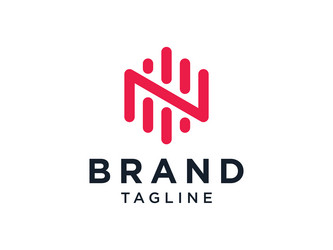 Abstract initial letter n logo red linear rounded Vector Image