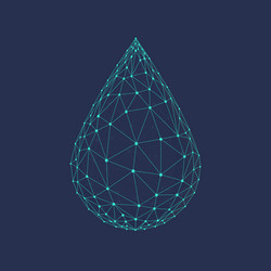 Water drop 3d low poly symbol with blue world map Vector Image