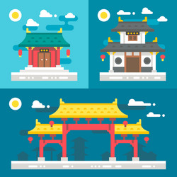 Traditional chinese house building cartoon Vector Image