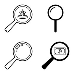 Magnifiers flat icon set isolated on white Vector Image