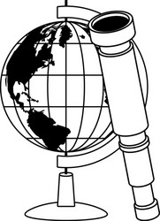 Retro world map and telescope navigation Vector Image