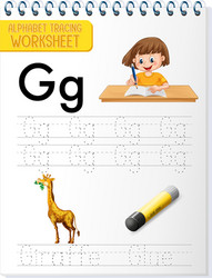 Alphabet tracing worksheet with letter g and g Vector Image
