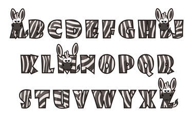 Cartoon giraffe font lettering alphabet set Vector Image