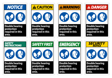 Notice sign double hearing protection required Vector Image
