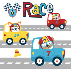 Funny car racing cartoon with cute fox Royalty Free Vector