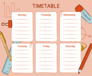 Class timetable template for students learning Vector Image