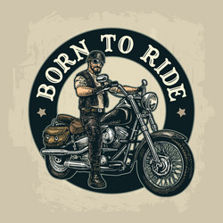 Biker riding a motorcycle engraved Royalty Free Vector Image