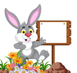 Rabbit cartoon posing with blank sign Royalty Free Vector