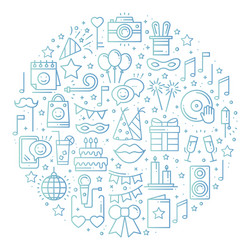 Circle with party symbols in line style basic Vector Image