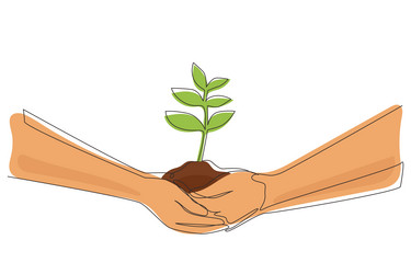 Continuous one line drawing two hands carrying Vector Image