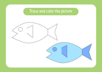 Fish trace and color picture educational Vector Image