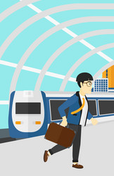 Man going out of train Royalty Free Vector Image