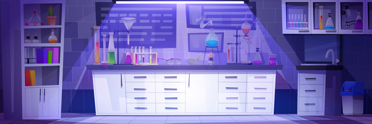 Night chemical laboratory interior Royalty Free Vector Image