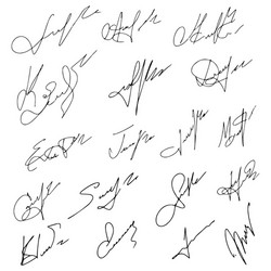 Autographs set collection of signatures Royalty Free Vector