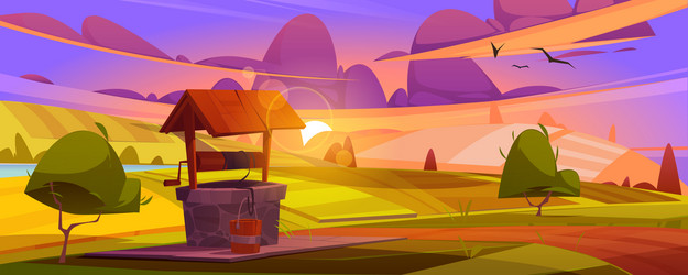 Boy take water in the well Royalty Free Vector Image